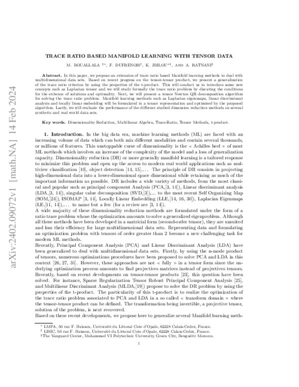 (PDF) Trace Ratio Based Manifold Learning with Tensor Data