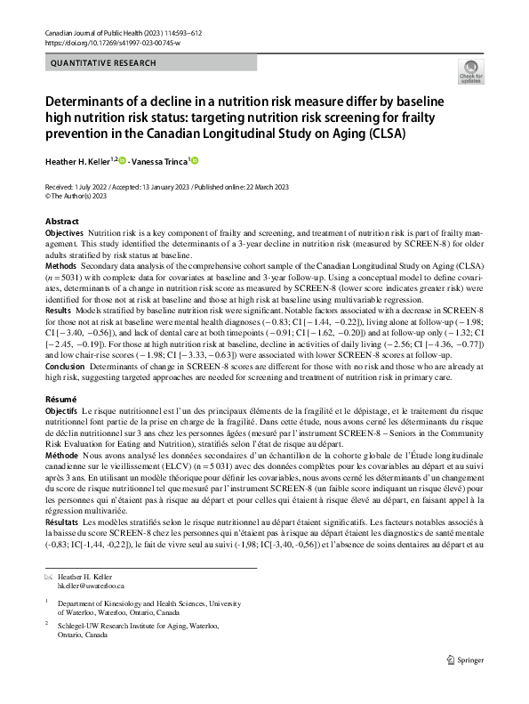 (PDF) Determinants of a decline in a nutrition risk measure differ by ...