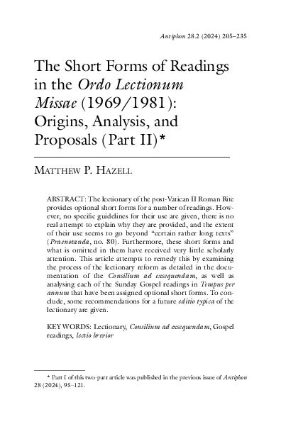 (PDF) The Short Forms of Readings in the «Ordo Lectionum Missae» (1969/ ...