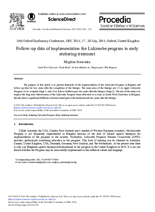 (PDF) Follow–up data of Implementation the Lidcombe Program in Early ...