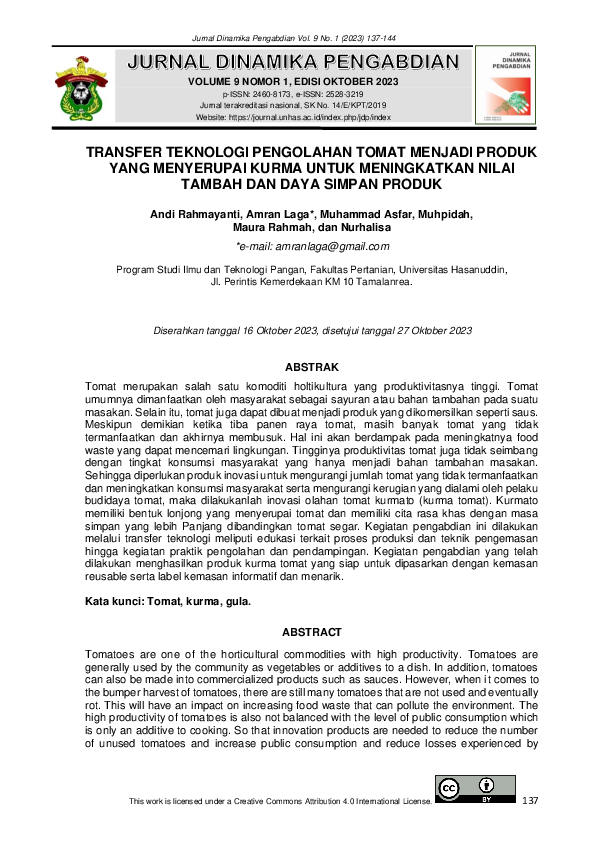 (PDF) Transfer Teknologi Pengolahan Tomat Menjadi Produk Yang ...