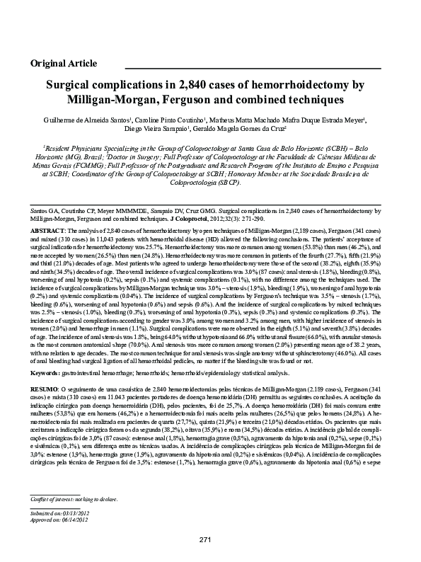 (PDF) Surgical complications in 2,840 cases of hemorrhoidectomy by ...
