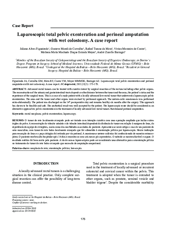 (PDF) Laparoscopic total pelvic exenteration and perineal amputation with wet colostomy. A case ...