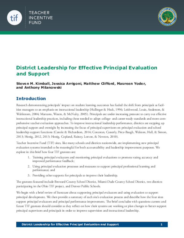(PDF) District Leadership for Effective Principal Evaluation and Support