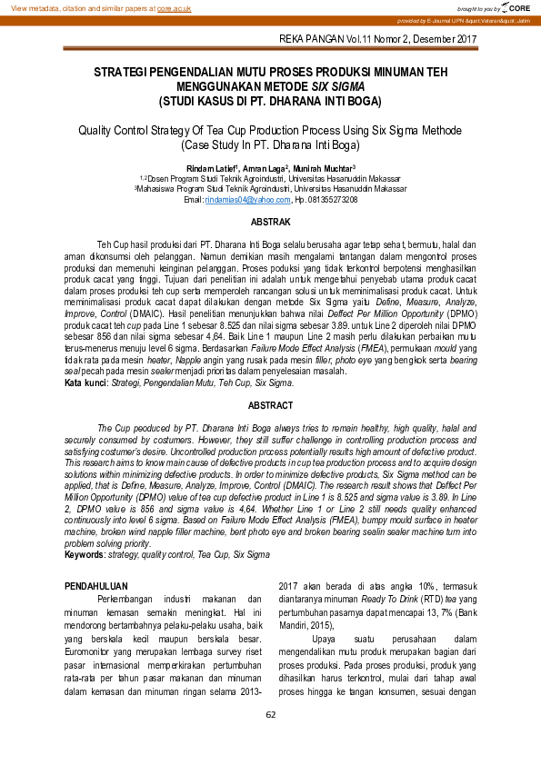 (PDF) Strategi Pengendalian Mutu Proses Produksi Minuman Teh ...