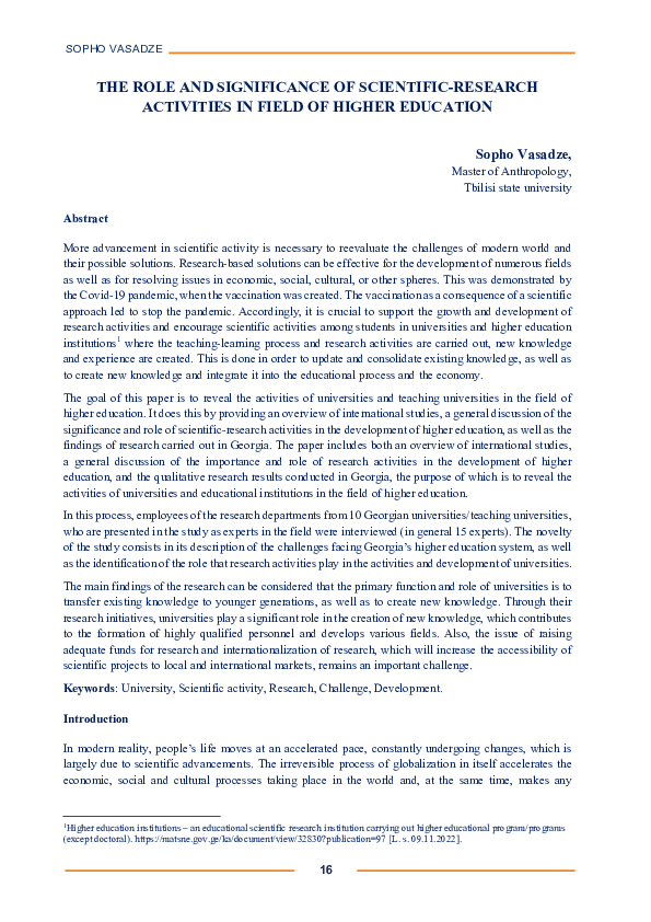 (PDF) THE ROLE AND SIGNIFICANCE OF SCIENTIFIC-RESEARCH ACTIVITIES IN ...