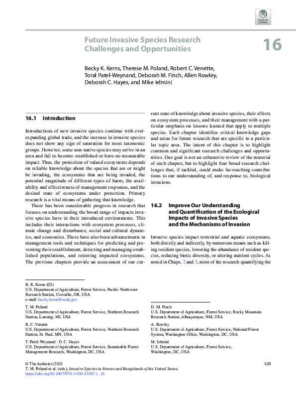(PDF) Future Invasive Species Research Challenges and Opportunities