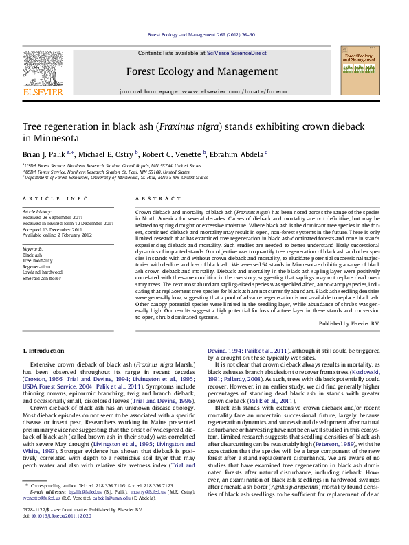 (PDF) Tree regeneration in black ash (Fraxinus nigra) stands exhibiting ...