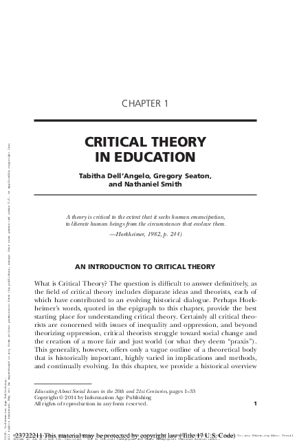 (PDF) CRITICAL THEORY IN EDUCATION