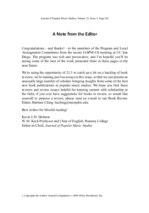 (PDF) A Note from the Editor