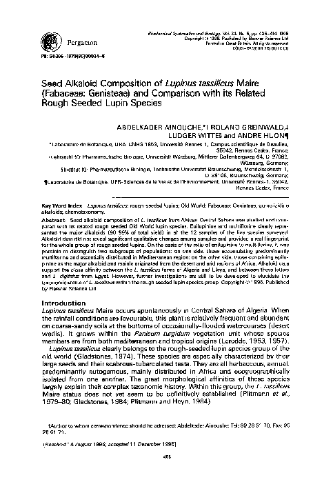(PDF) Seed alkaloid composition of Lupinus tassilicus maire (Fabaceae ...