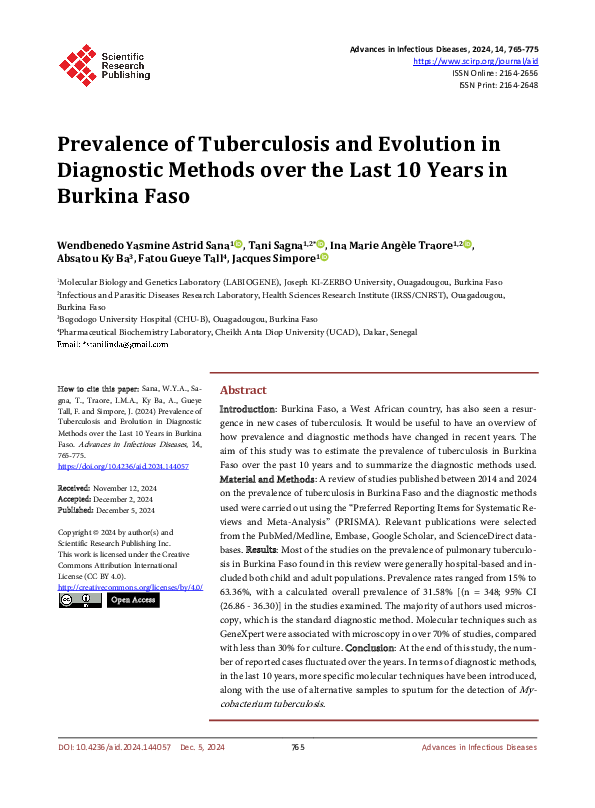 (PDF) Prevalence of Tuberculosis and Evolution in Diagnostic Methods ...