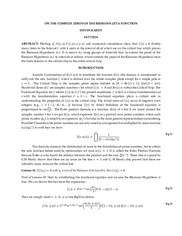 (PDF) On The Complex Zeros of The Riemann Zeta Function