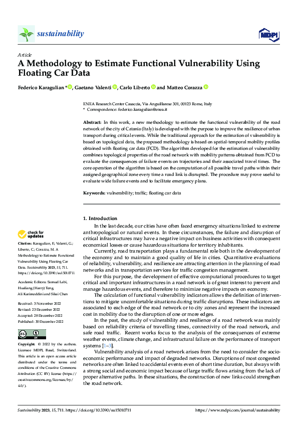 (PDF) A Methodology to Estimate Functional Vulnerability Using Floating Car Data