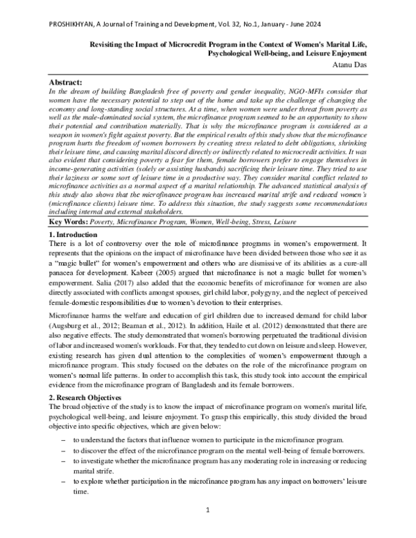 (PDF) Revisiting the Impact of Microcredit Program in the Context of ...