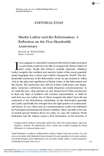 (PDF) Martin Luther and the Reformation: A Reflection on the Five ...