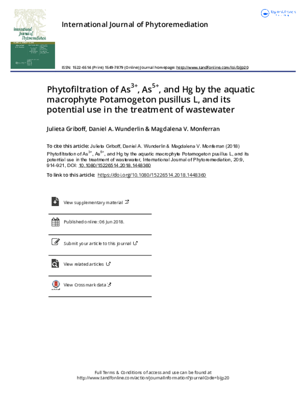 (PDF) {"__content__"=>"Phytofiltration of As, As, and Hg by the aquatic ...