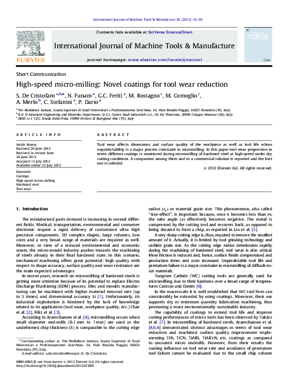 (PDF) High-speed micro-milling: Novel coatings for tool wear reduction