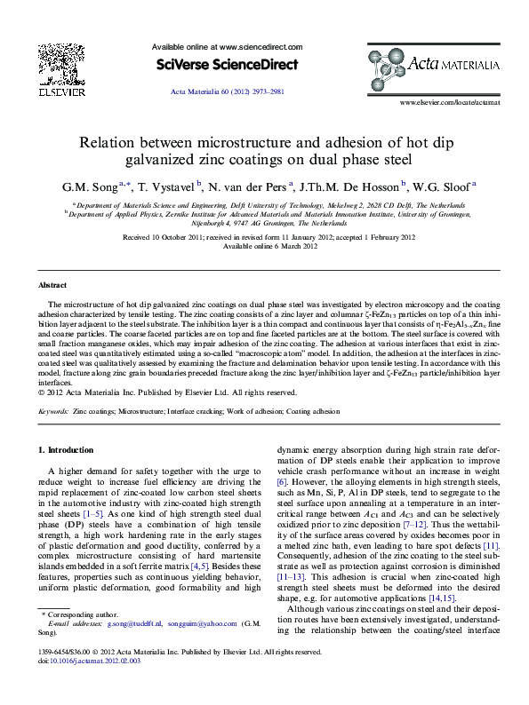 (PDF) Relation between microstructure and adhesion of hot dip galvanized zinc coatings on dual ...