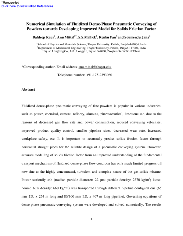 (PDF) Numerical simulation of fluidized dense-phase pneumatic conveying of powders to develop ...