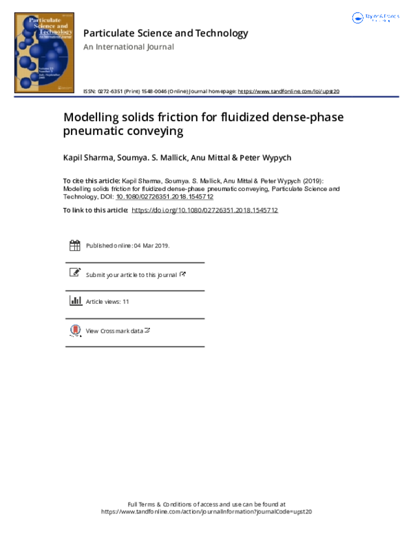 (PDF) Modelling solids friction for fluidized dense-phase pneumatic conveying