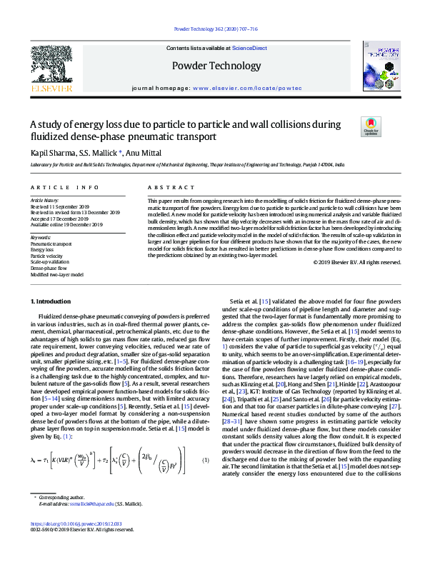(PDF) A study of energy loss due to particle to particle and wall ...