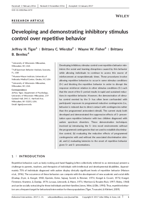 (PDF) Developing and demonstrating inhibitory stimulus control over ...