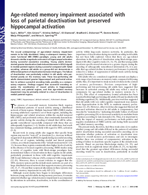 (PDF) Age-related memory impairment associated with loss of parietal ...