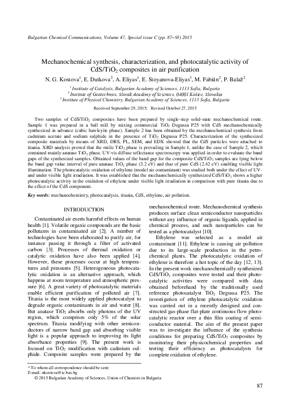 (PDF) Mechanochemical synthesis, characterization, and photocatalytic ...