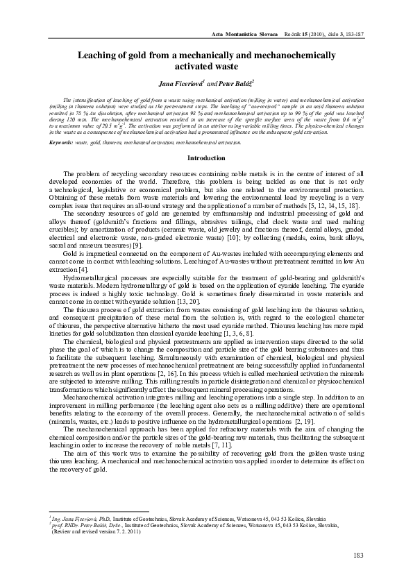 (PDF) Leaching of gold from a mechanically and mechanochemically ...