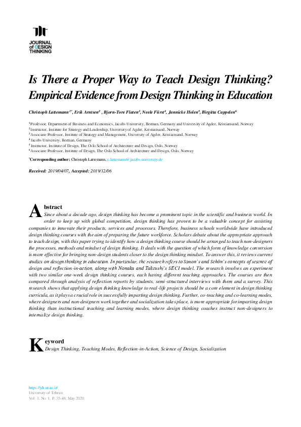(PDF) Is There a Proper Way to Teach Design Thinking? Empirical Evidence from Design Thinking in ...