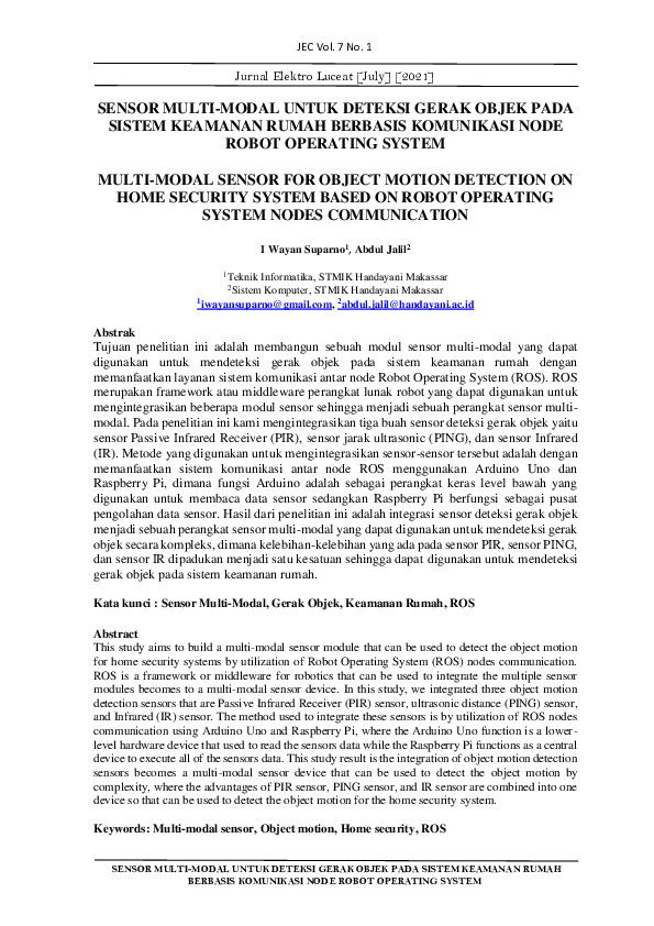(PDF) Sensor Multi-Modal Untuk Deteksi Gerak Objek Pada Sistem Keamanan ...