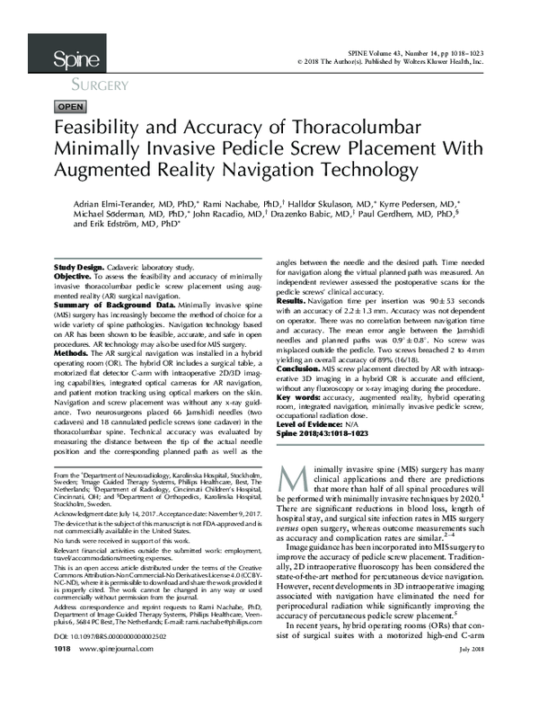 (PDF) Feasibility and Accuracy of Thoracolumbar Minimally Invasive ...