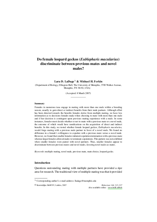 (PDF) Do female leopard geckos (Eublepharis macularius) discriminate ...