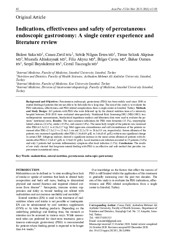 (PDF) Indications, effectiveness and safety of percutaneous endoscopic gastrostomy: A single ...