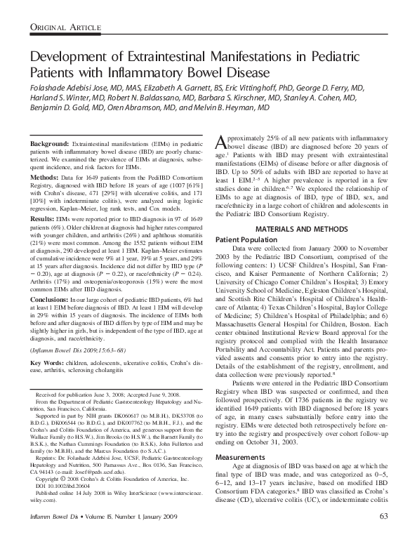 (PDF) Development of extraintestinal manifestations of Crohn's disease ...