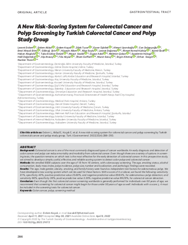 (PDF) A New Risk-Scoring System for Colorectal Cancer and Polyp ...