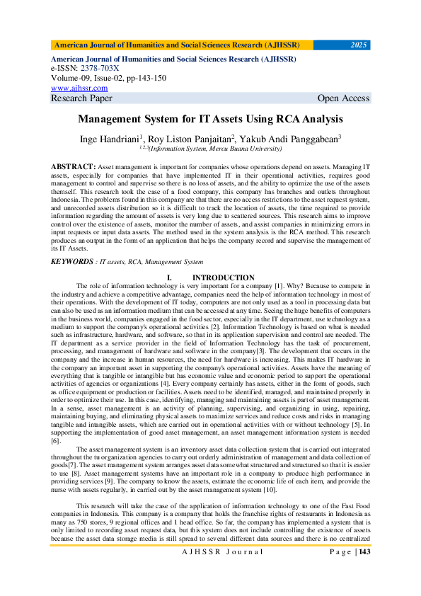 (PDF) Management System for IT Assets Using RCA Analysis