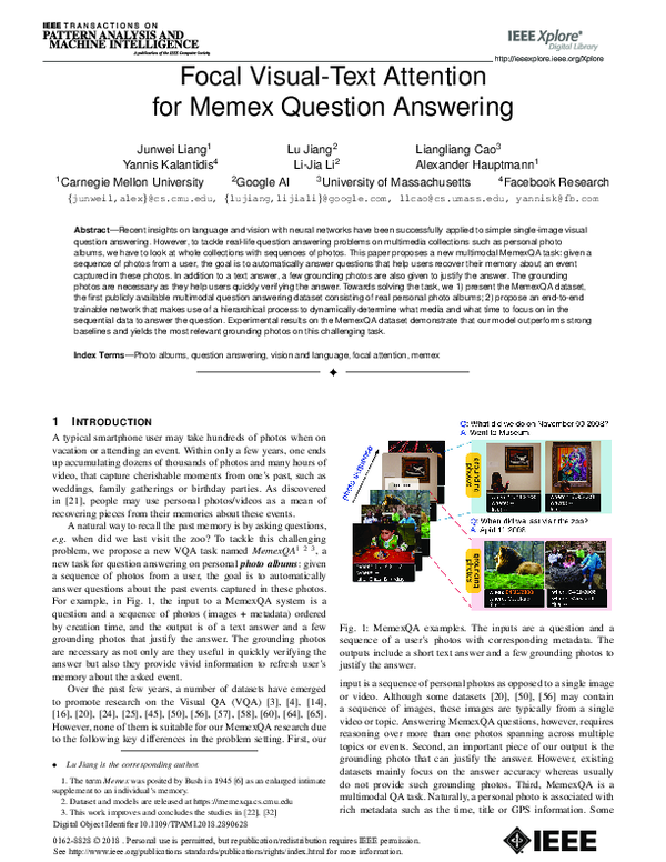 Focal Visual-Text Attention for Memex Question Answering