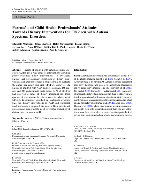 (PDF) Parents’ and Child Health Professionals’ Attitudes Towards Dietary Interventions for ...