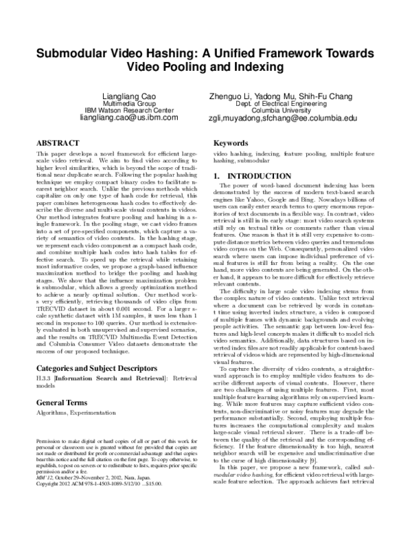 (PDF) Submodular video hashing