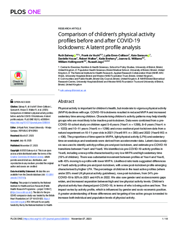 (PDF) Comparison of children’s physical activity profiles before and ...