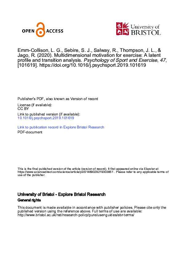 (PDF) Multidimensional motivation for exercise: A latent profile and ...
