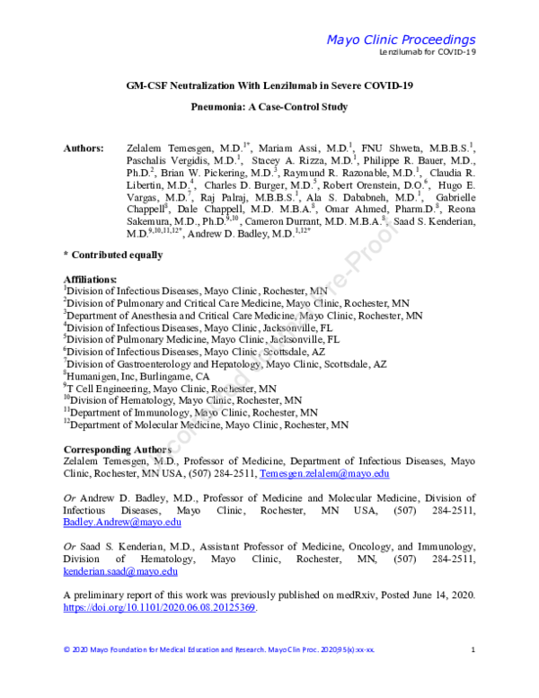 (PDF) GM-CSF Neutralization With Lenzilumab in Severe COVID-19 Pneumonia