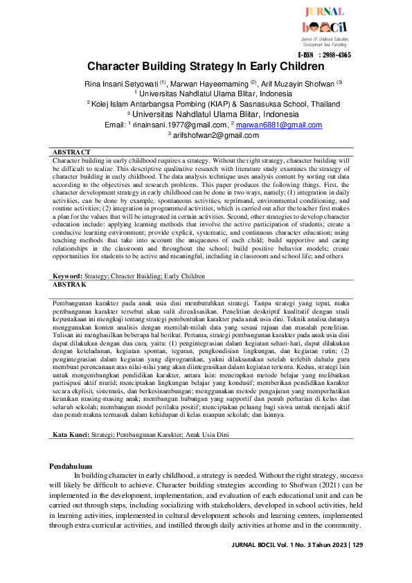 (PDF) Character Building Strategy In Early Children