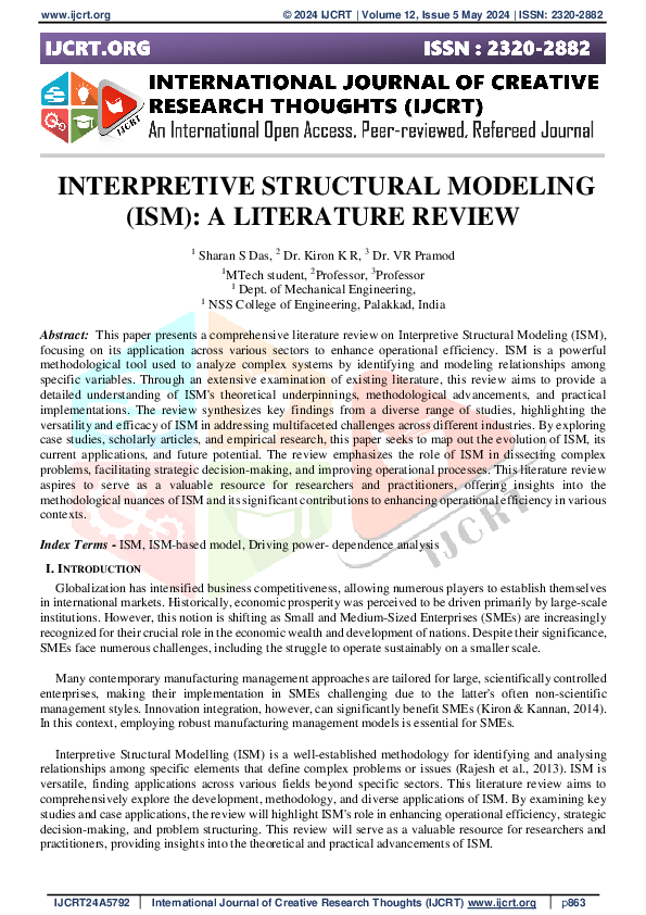 Pdf Interpretive Structural Modeling Ism A Literature Review