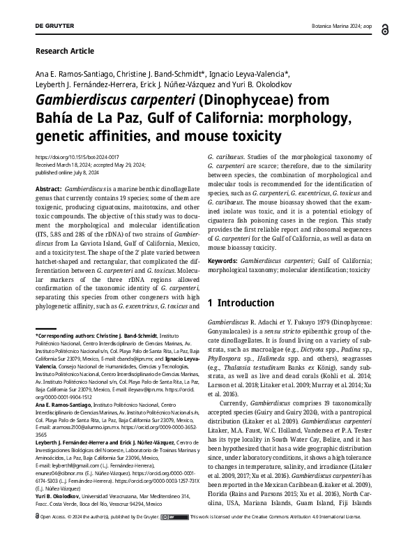 (PDF) Gambierdiscus carpenteri (Dinophyceae) from Bahía de La Paz, Gulf ...