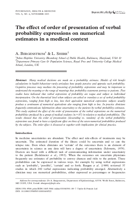 (PDF) The effect of order of presentation of verbal probability ...