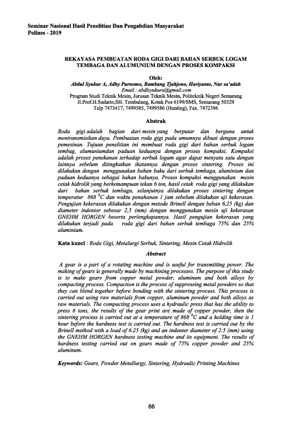 (PDF) Rekayasa Pembuatan Roda Gigi Dari Bahan Serbuk Logam Tembaga Dan ...