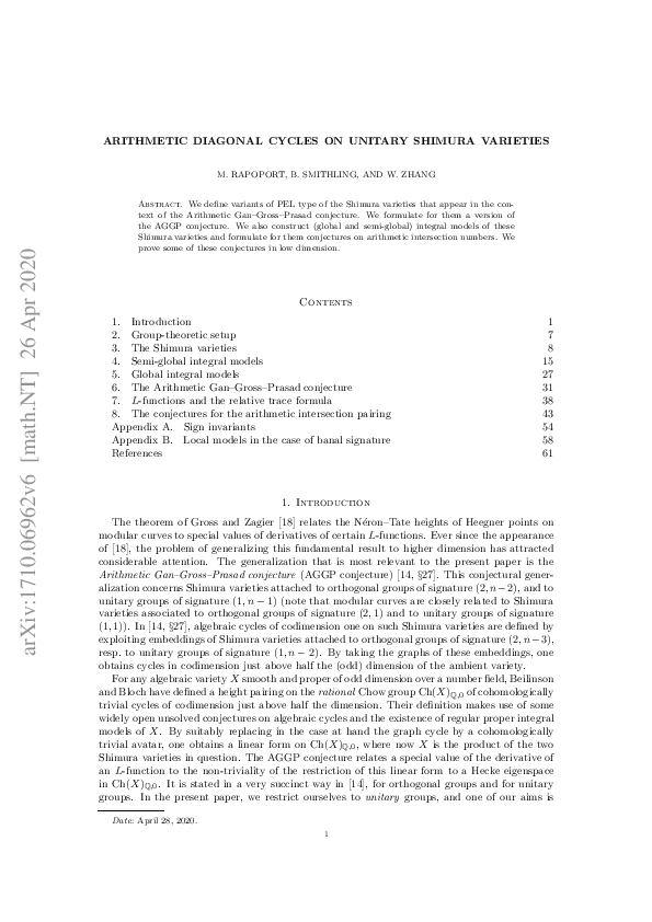 (PDF) Arithmetic diagonal cycles on unitary Shimura varieties